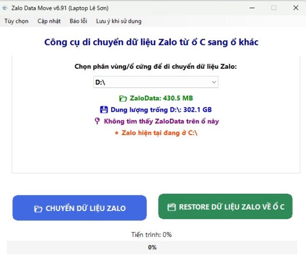 Laptop Lê Sơn chia sẻ miễn phí Zalo Data Move – Chuyển dữ liệu Zalo PC ...